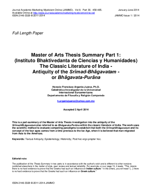 (PDF) Master of Arts Thesis Summary Part 1: (Instituto Bhaktivedanta de ...