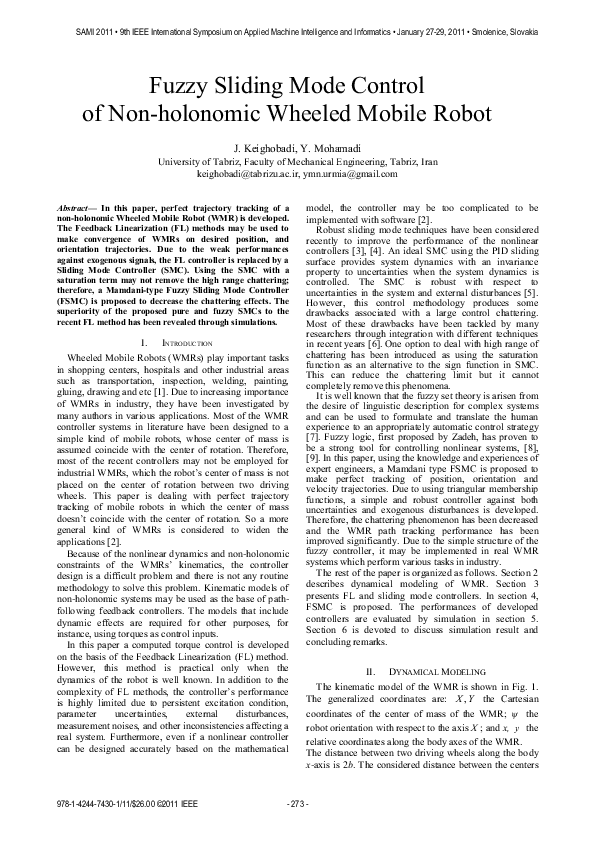 Pdf Fuzzy Sliding Mode Control Of Non Holonomic Wheeled Mobile Robot