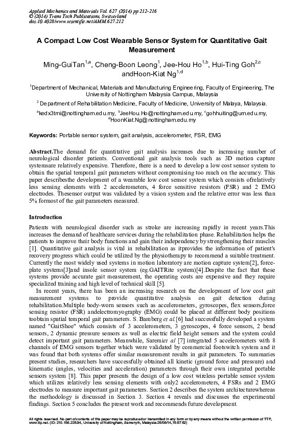 (PDF) A Compact Low Cost Wearable Sensor System for Quantitative Gait ...