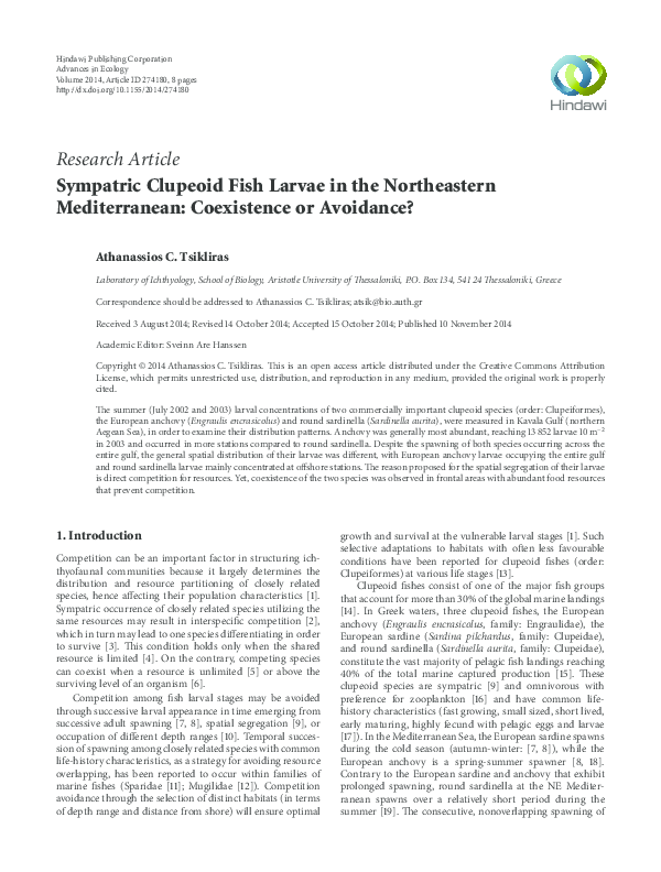 (PDF) Sympatric clupeoid fish larvae in the eastern Mediterranean ...