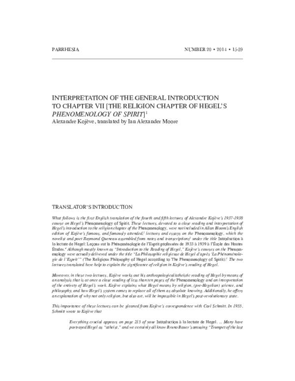 (PDF) Alexandre Kojève, "INTERPRETATION OF THE GENERAL INTRODUCTION TO ...