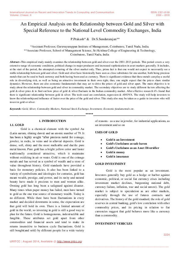 (PDF) An Empirical Analysis on the Relationship between Gold and Silver with Special Reference ...