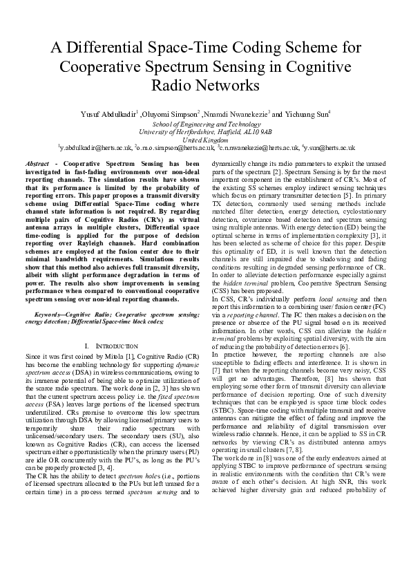 Pdf A Differential Space Time Coding Scheme For Cooperative Spectrum