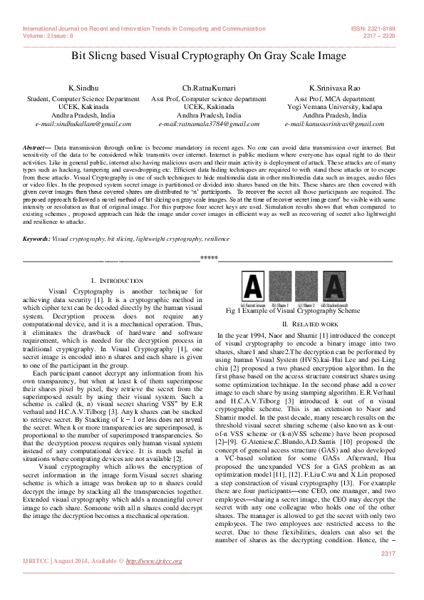 (PDF) Bit Slicng based Visual Cryptography On Gray Scale Image