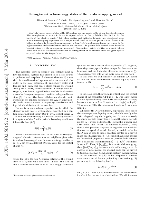 (PDF) Entanglement in low-energy states of the random-hopping model ...