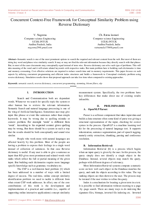 Pdf Concurrent Context Free Framework For Conceptual Similarity Problem Using Reverse Dictionary