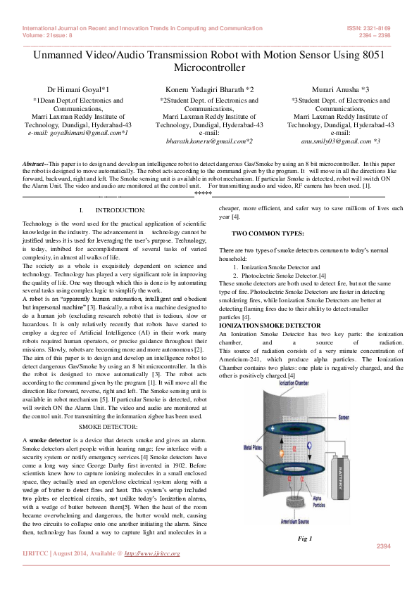 (PDF) Unmanned Video/Audio Transmission Robot with Motion Sensor Using 8051 Microcontroller