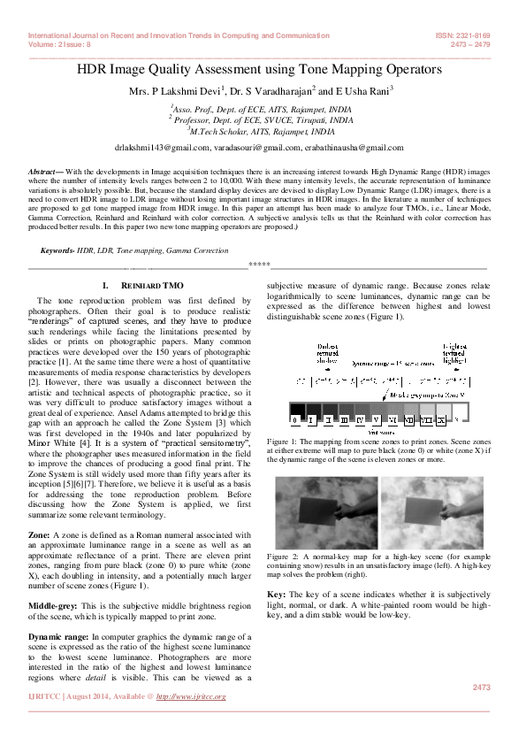 (PDF) HDR Image Quality Assessment using Tone Mapping Operators