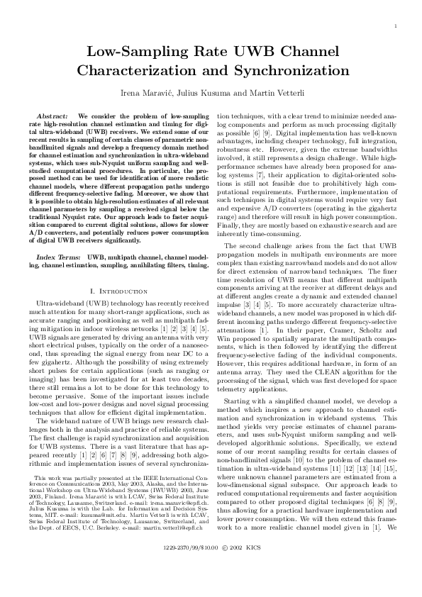 (PDF) Low-Sampling Rate UWB Channel Characterization and Synchronization