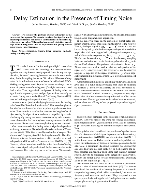 (PDF) Delay Estimation in the Presence of Timing Noise | Julius Kusuma - Academia.edu
