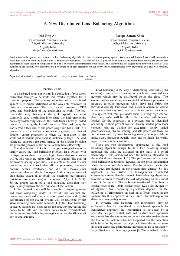 Pdf A New Distributed Load Balancing Algorithm