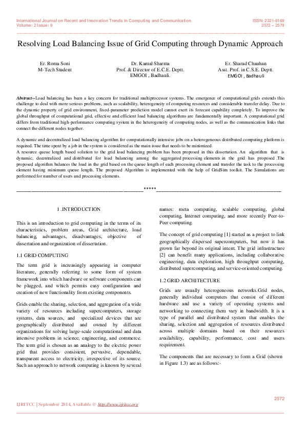 Pdf Resolving Load Balancing Issue Of Grid Computing Through Dynamic Approach