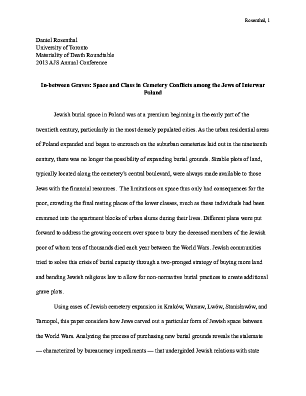 In-between Graves: Space and Class in Cemetery Conflicts among the Jews ...