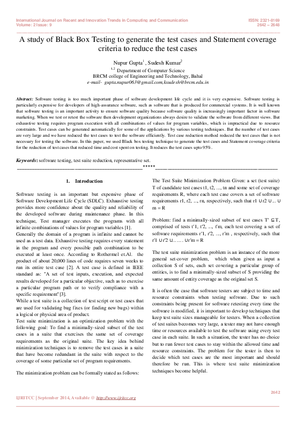(PDF) A study of Black Box Testing to generate the test cases and ...
