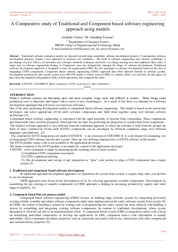(PDF) A Comparative study of Traditional and Component based software ...