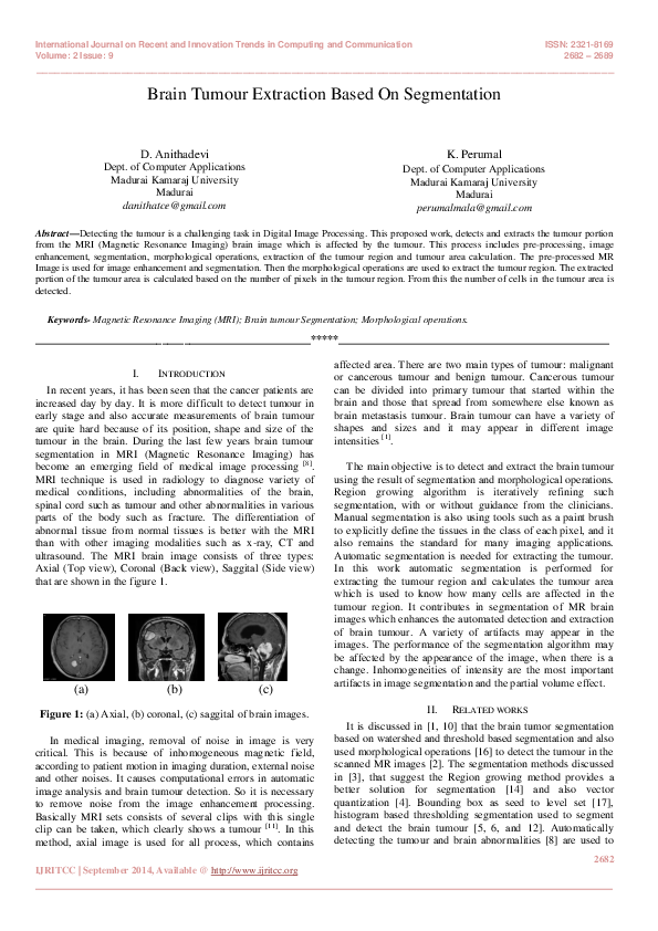 Pdf Brain Tumour Extraction Based On Segmentation