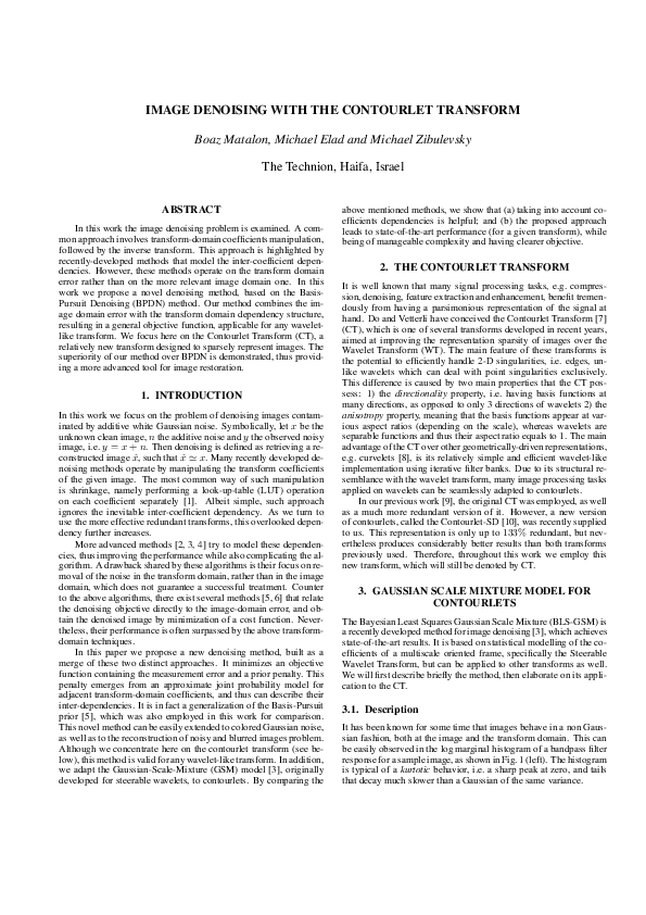 (PDF) IMAGE DENOISING WITH THE CONTOURLET TRANSFORM