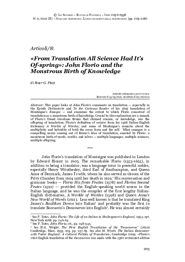 (PDF) «From Translation All Science Had It’s Of-spring»: John Florio ...