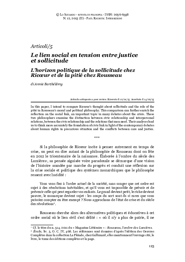 (PDF) Le lien social en tension entre justice et sollicitude. L’horizon ...