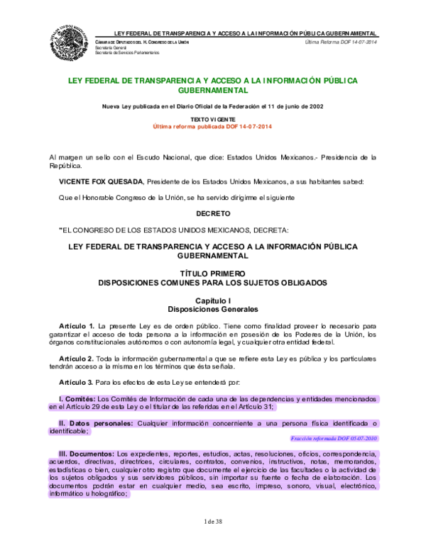 (PDF) Ley Federal de Transparencia y Acceso a la Información Pública ...