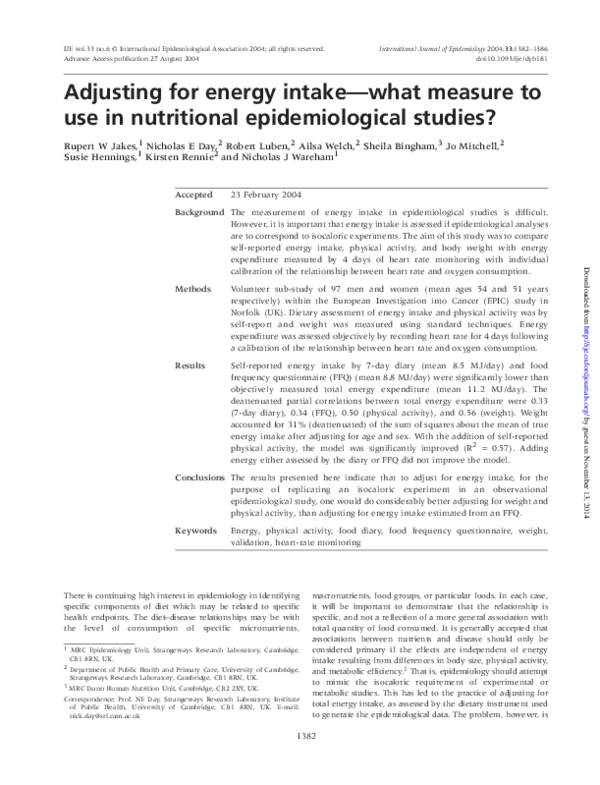 (PDF) Adjusting for energy intake—what measure to use in nutritional ...