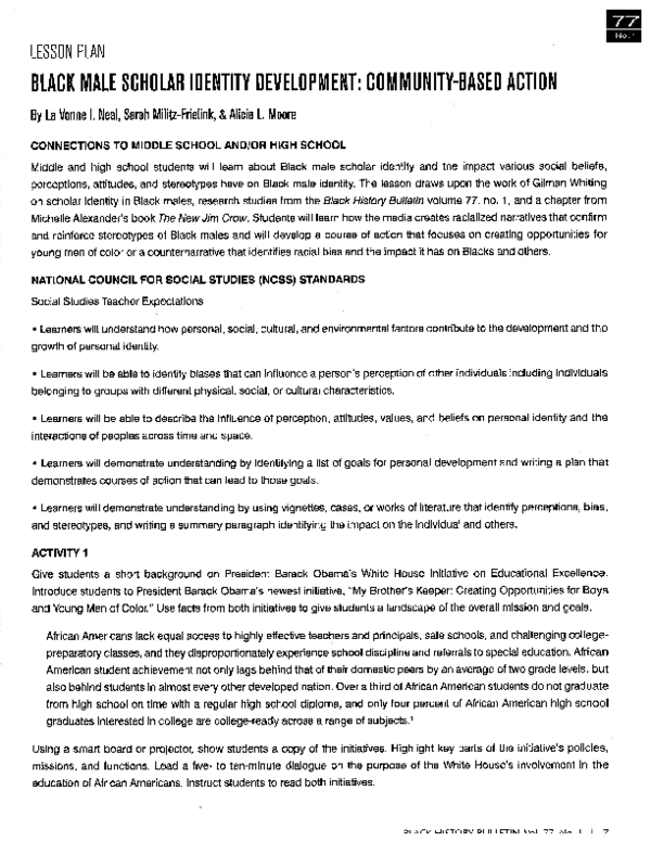 (PDF) Lesson Plan: Black Male Scholar Identity Development: Community ...
