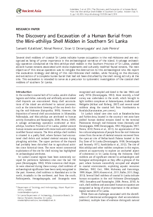 (PDF) The Discovery and Excavation of a Human Burial from the Mini ...