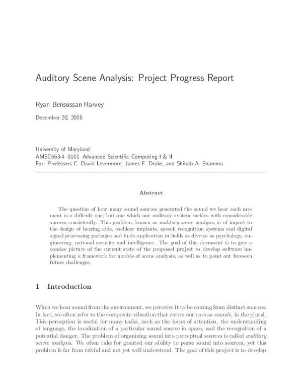 (PDF) Auditory Scene Analysis: Project Progress Report | Ryan B Harvey - Academia.edu