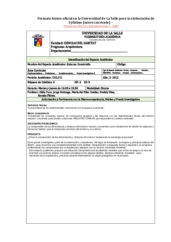 Pdf Formato Básico Oficial En La Universidad De La Salle Para La