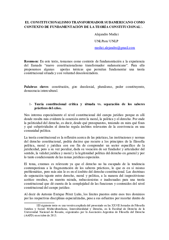El Nuevo Constitucionalismo Latinoamericano Como Contexto De La Teoria