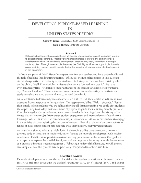 (PDF) Developing Purposed-Based Learning In United States History