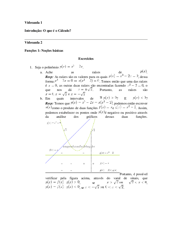 (DOC) Exercicios de calculo I