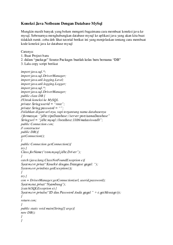 Koneksi Java Netbeans Dengan Database Mysql