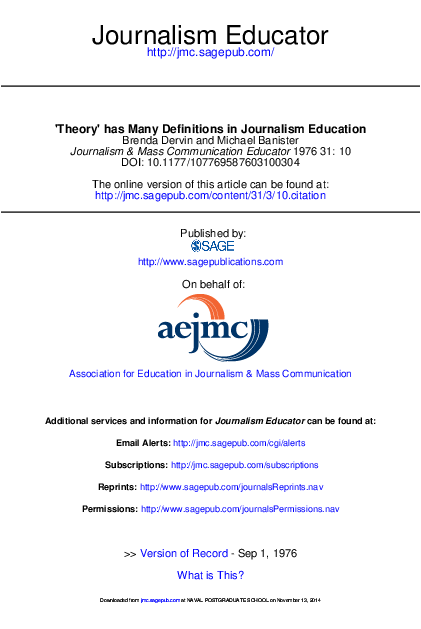 (PDF) "Theory" has many definitions in journalism education