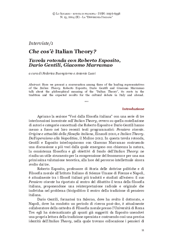 (PDF) Che cos'è Italian Theory? Tavola rotonda con Roberto Esposito ...