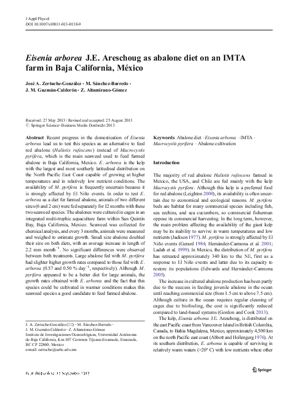 (PDF) Eisenia arborea J.E. Areschoug as abalone diet on an IMTA farm in ...