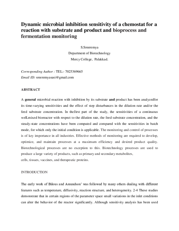 (DOC) Dynamic microbial inhibition sensitivity of a chemostat for a ...