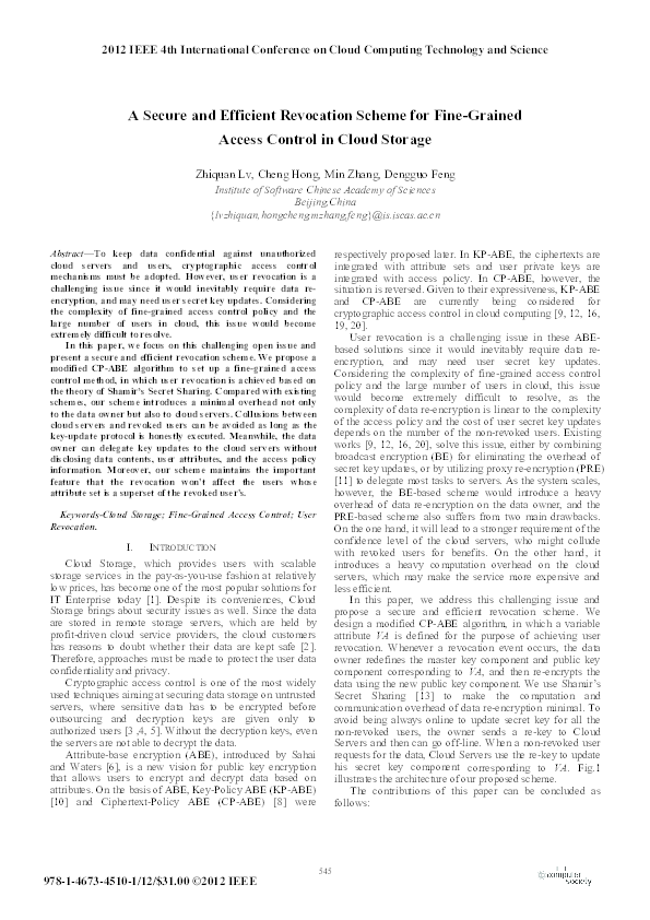 (PDF) A Secure and Efficient Revocation Scheme for Fine-Grained Access Control in Cloud Storage