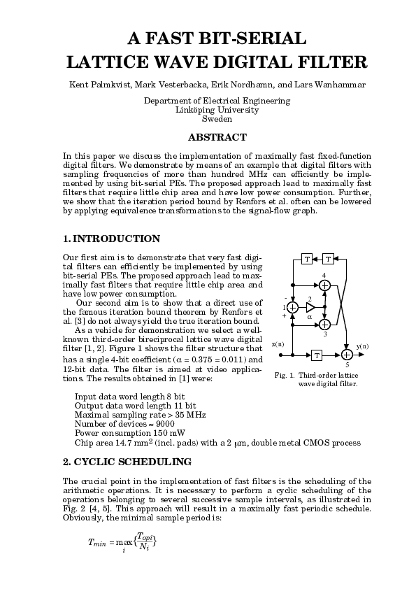 (PDF) A FAST BIT-SERIAL LATTICE WAVE DIGITAL FILTER