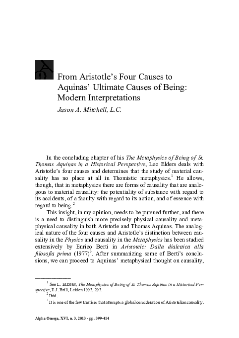 (PDF) From Aristotle's Four Causes to Aquinas' Ultimate Causes of Being ...