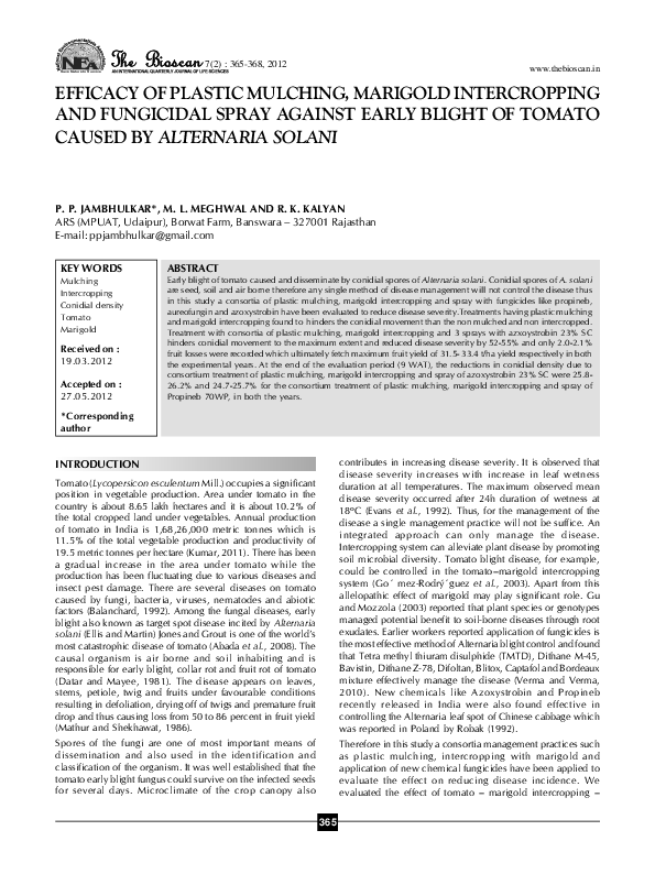 (PDF) EFFICACY OF PLASTIC MULCHING, MARIGOLD INTERCROPPING AND ...