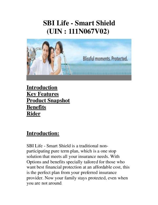 (DOC) SBI Life -Smart Shield (UIN : 111N067V02) Introduction Key ...