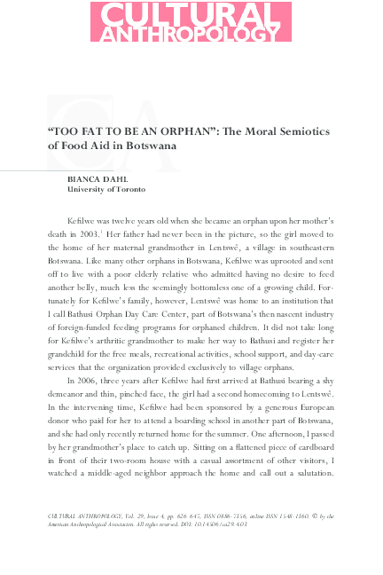(PDF) "Too Fat to Be an Orphan": The Moral Semiotics of Food Aid in ...