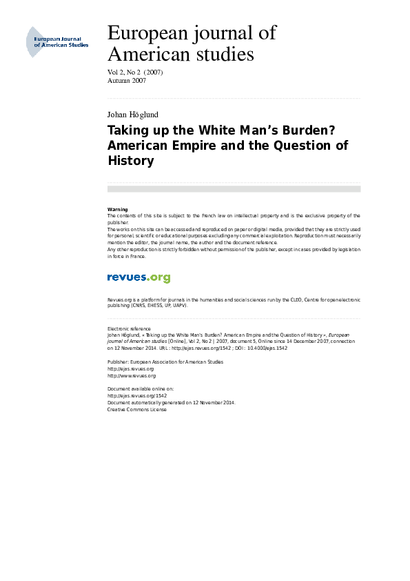 Taking up the White Man’s Burden? American Empire and the Question of ...