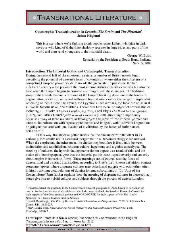 Catastrophic Transculturation in Dracula , The Strain and The Historian