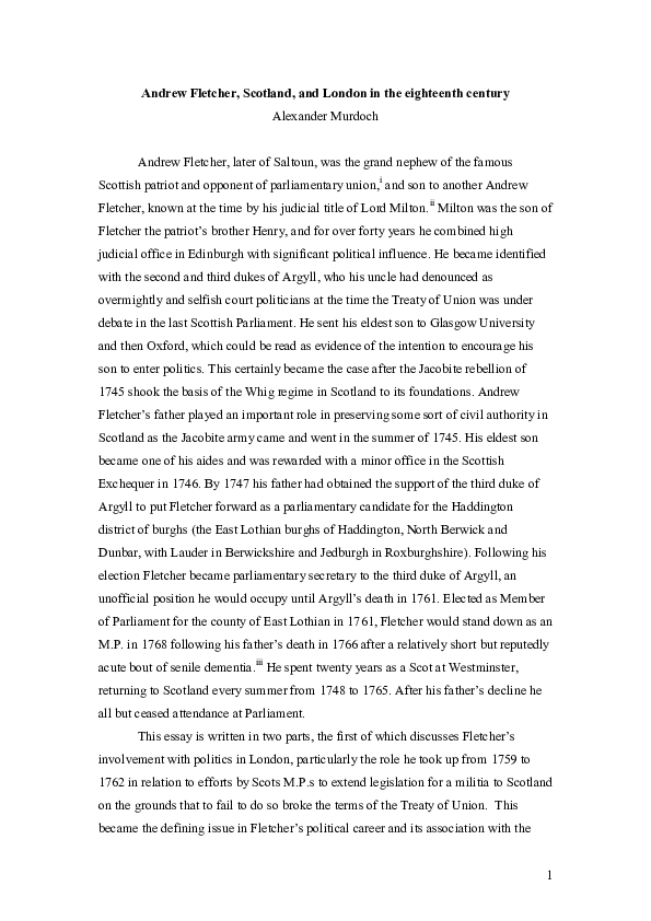 (PDF) Andrew Fletcher, Scotland and London in the Eighteenth Century ...