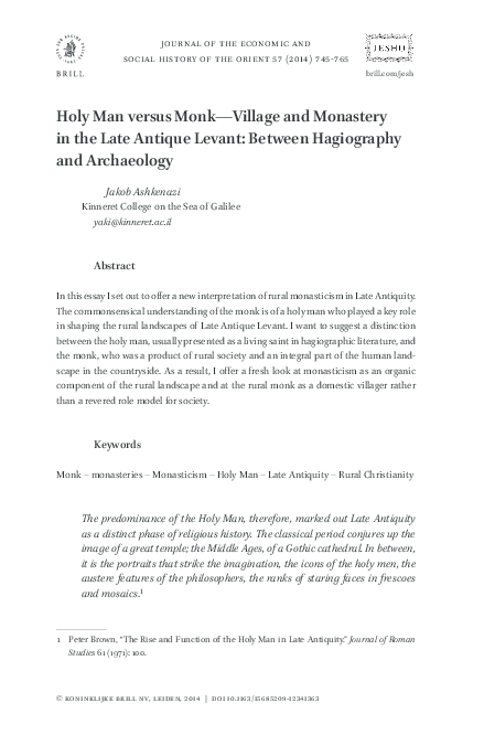 (PDF) Holy Man versus Monk – Village and Monastery in the Late Antique ...