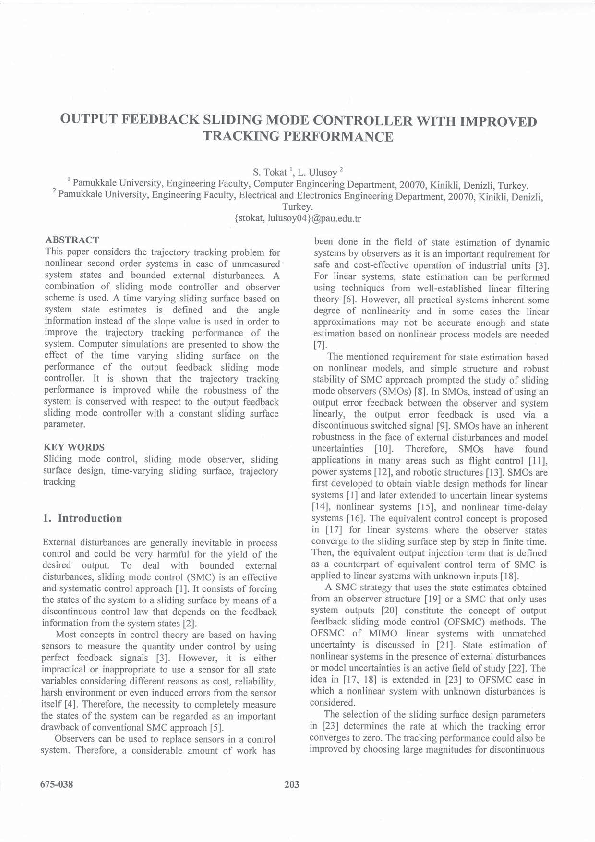 (PDF) Output Feedback Sliding Mode Controller with Improved Tracking Performance