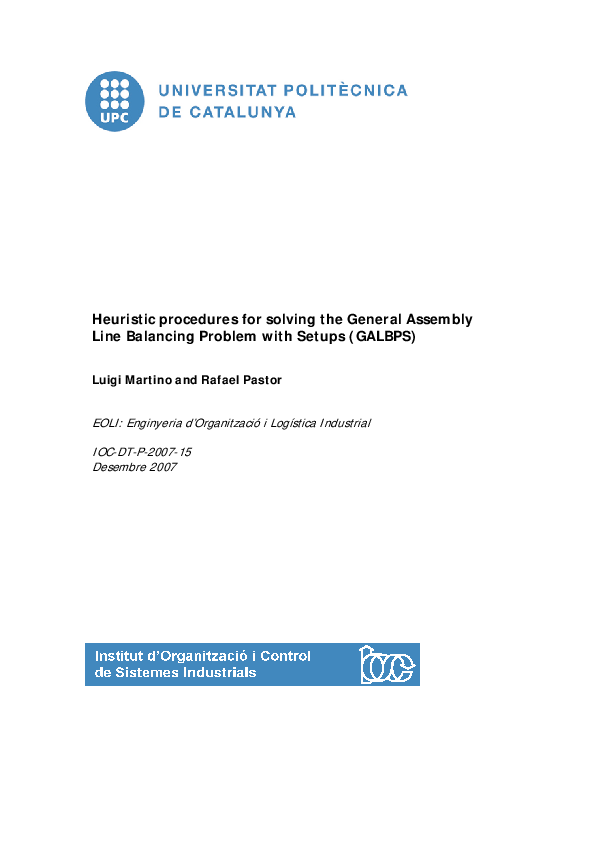 Pdf Heuristic Procedures For Solving The General Assembly Line Balancing Problem With Setups