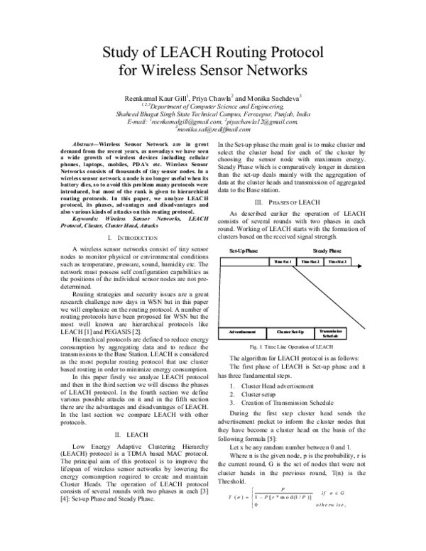 (PDF) Study of LEACH Routing Protocol for Wireless Sensor Networks | rehnuma gour - Academia.edu
